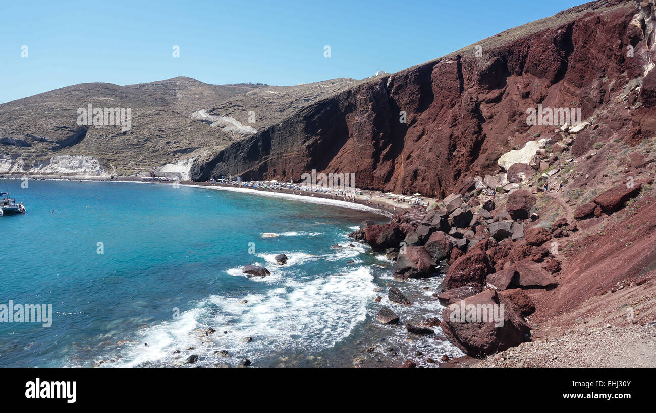 Santorini cliff coast with blue ocean of Aegean Sea, Greece Stock Photo ...