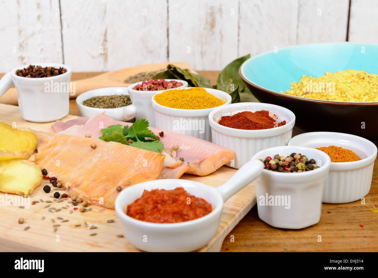 fish fillets with several spices Stock Photo - Alamy