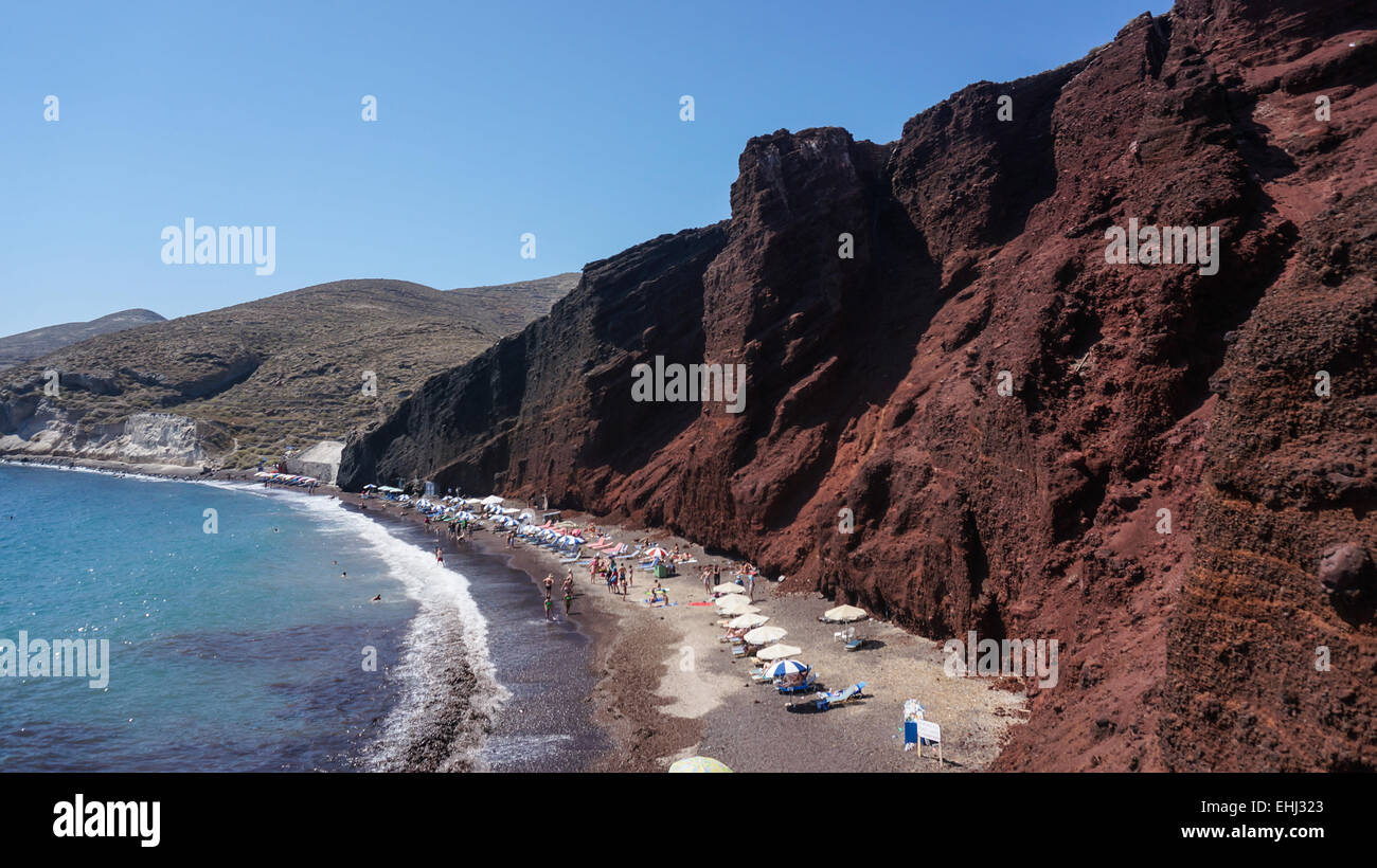 Santorini cliff coast with blue ocean of Aegean Sea, Greece Stock Photo ...