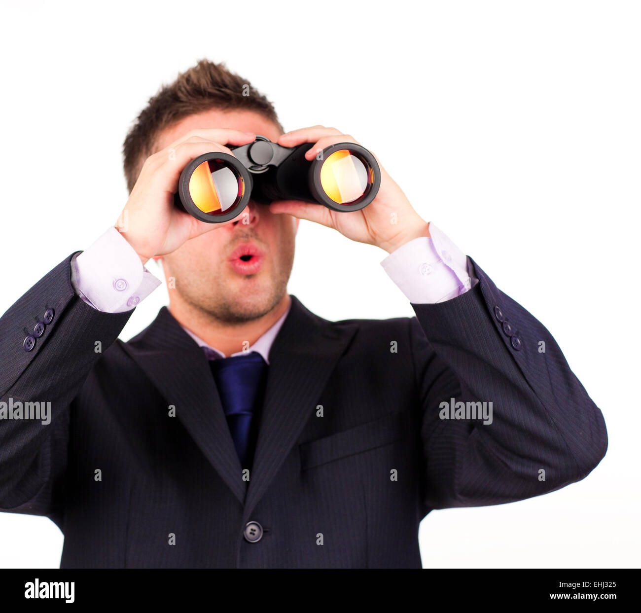 man looking through binoculars surprise Stock Photo - Alamy