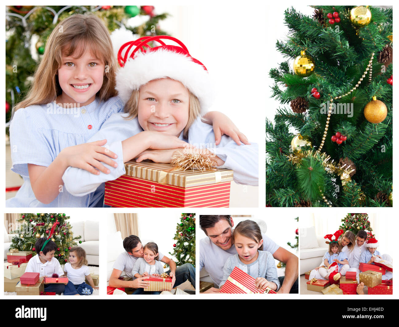 Collage of a family celebrating Christmas Stock Photo - Alamy
