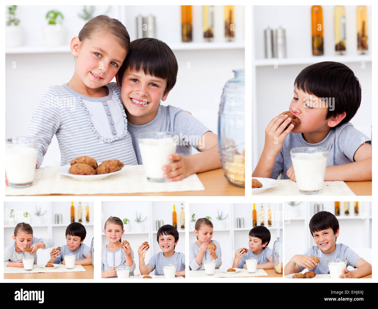 Collage of kids having a snack Stock Photo - Alamy