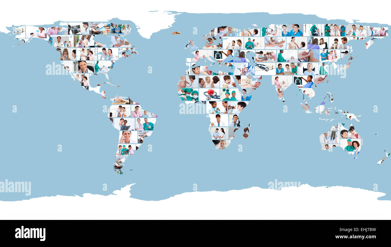 Pictures of doctors forming a world map Stock Photo - Alamy