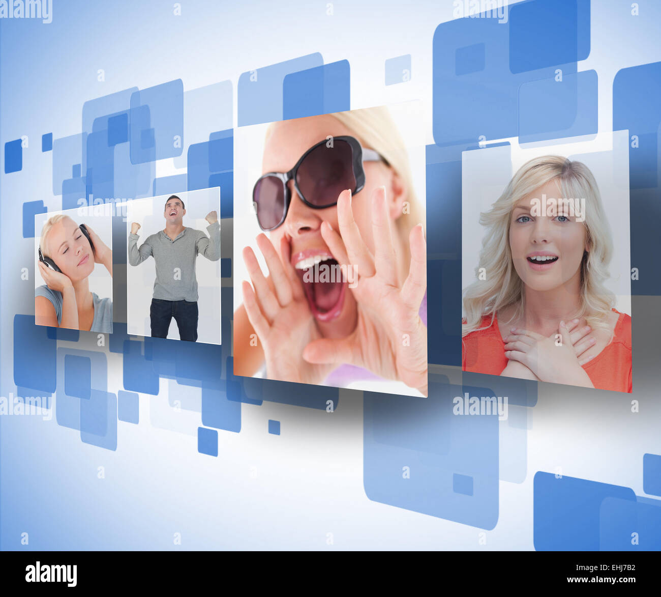 Photos on digital wall Stock Photo - Alamy