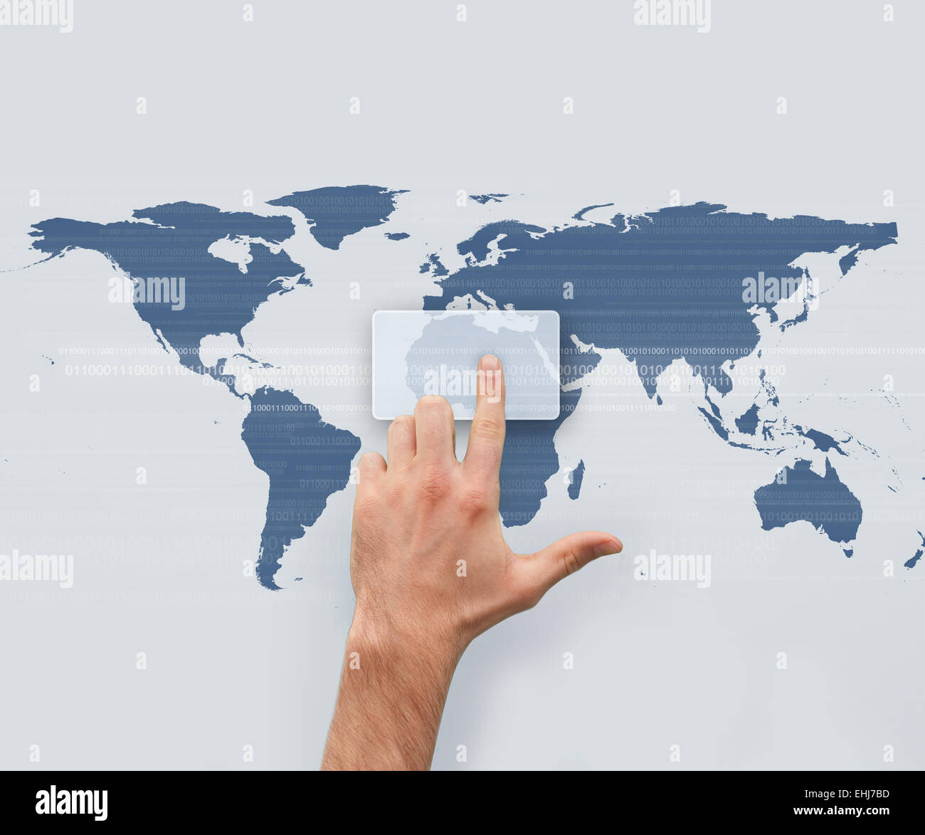 Hand pointing on digital box on world map Stock Photo - Alamy