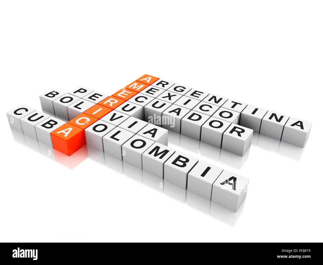 3d America concept. Crossword with letters. Isolated white background Stock Photo - Alamy