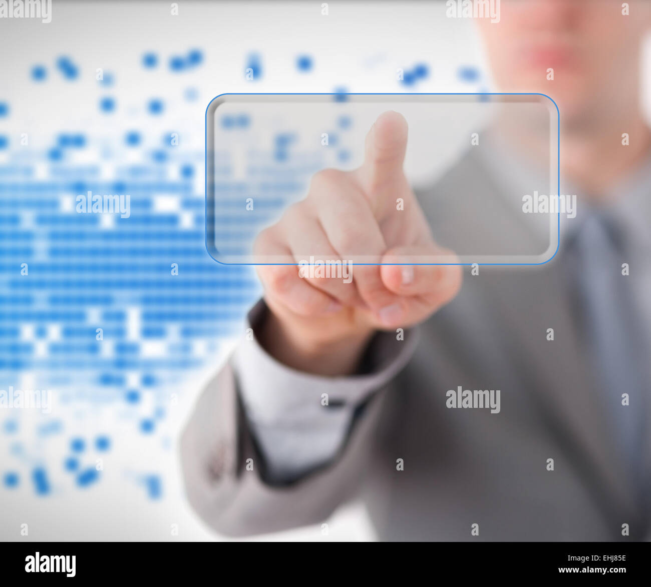 Man touching button on screen Stock Photo - Alamy