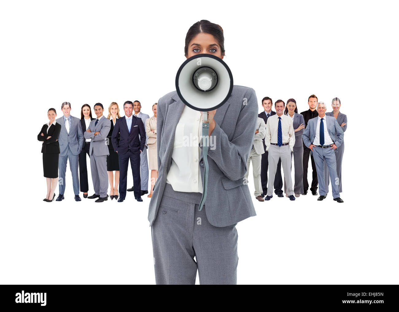 Business woman with megaphone Stock Photo - Alamy