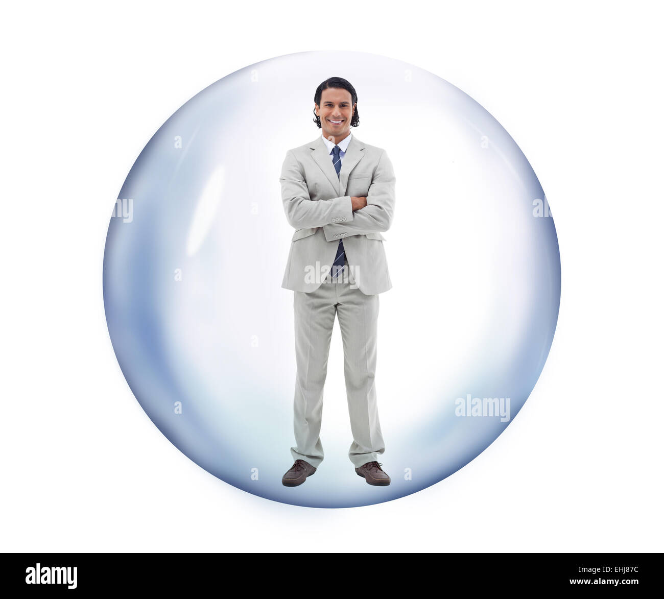 Man standing at a bubble smiling Stock Photo - Alamy