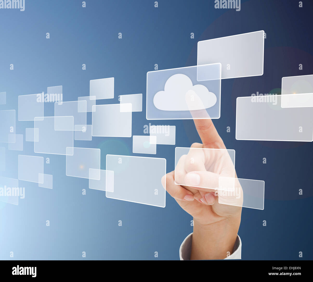 Finger pointing a square with a cloud Stock Photo - Alamy