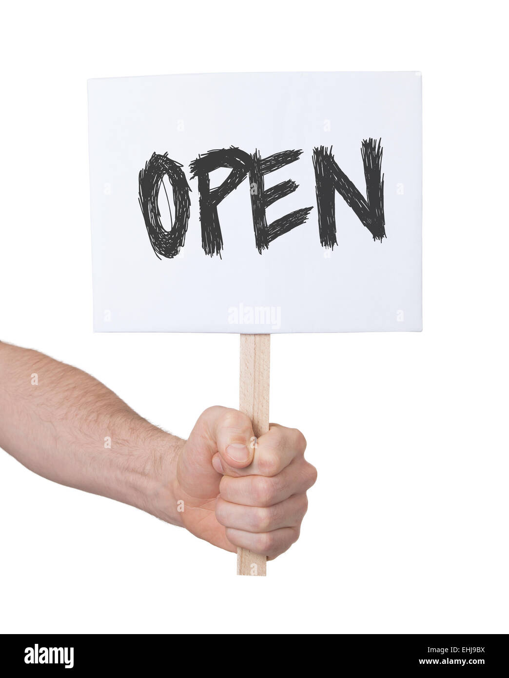 Hand holding sign, isolated on white - Open Stock Photo - Alamy