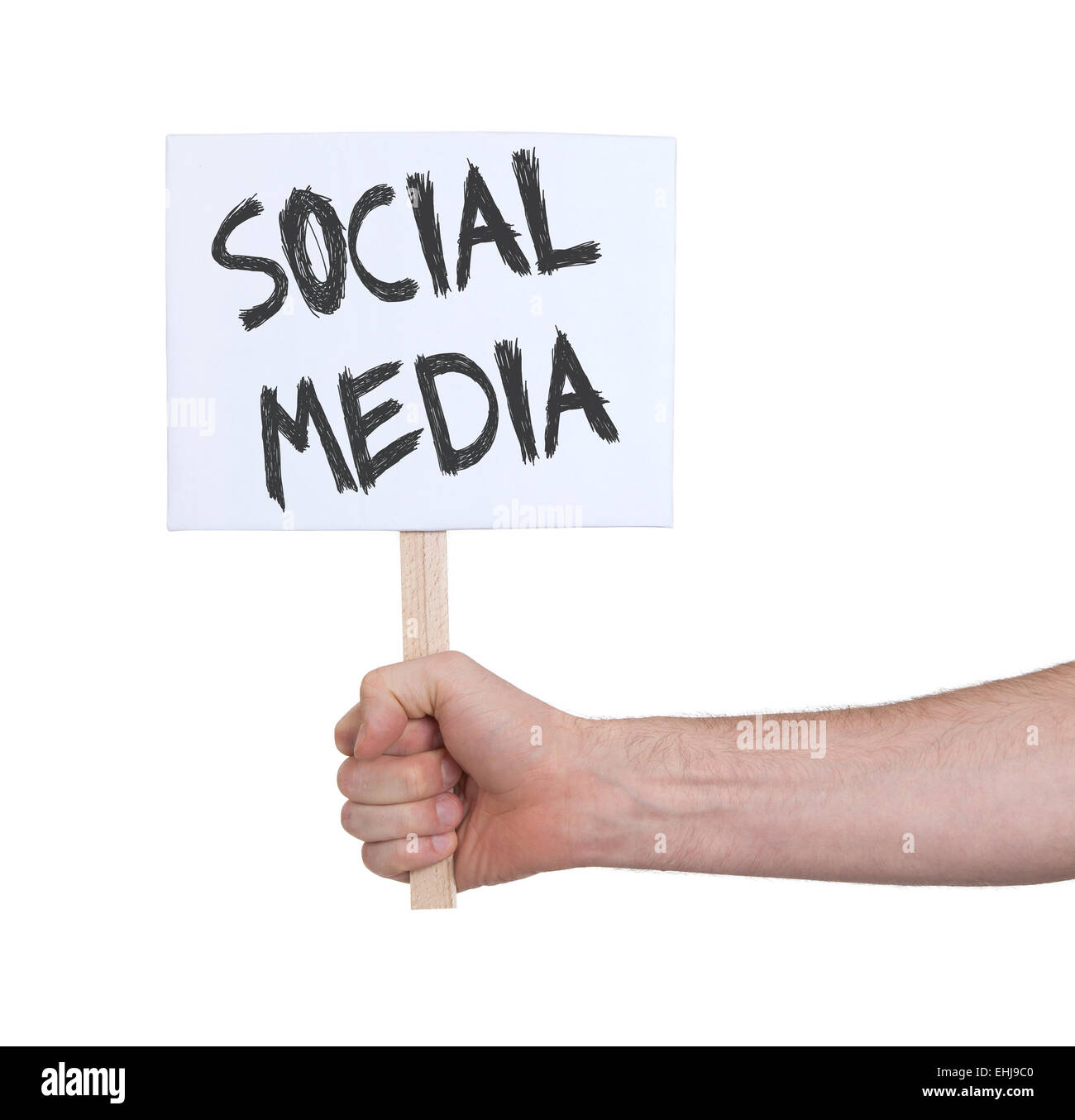 Hand holding sign, isolated on white - Social media Stock Photo - Alamy