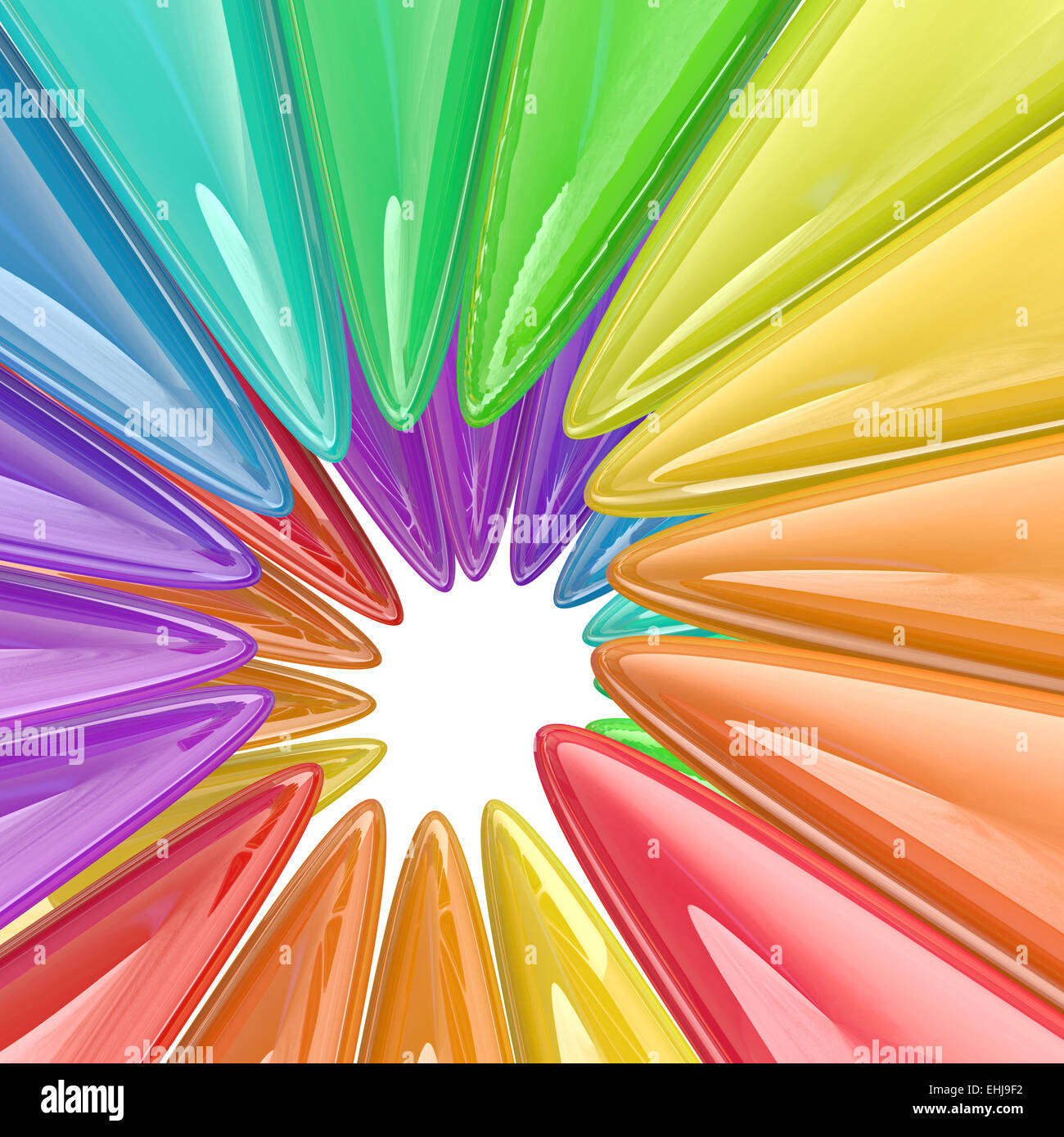 3d rendering of some abstract figures and colored in a spiral, positive ...