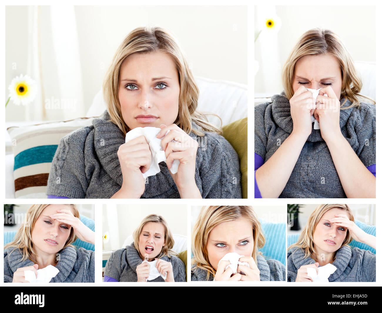 Collage of a woman having a cold Stock Photo - Alamy