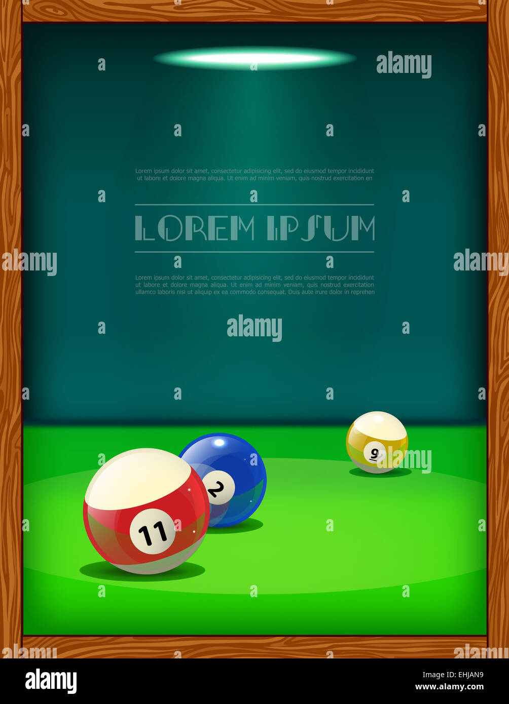 Cool billiard poster with colorful balls on the table. Vector ...