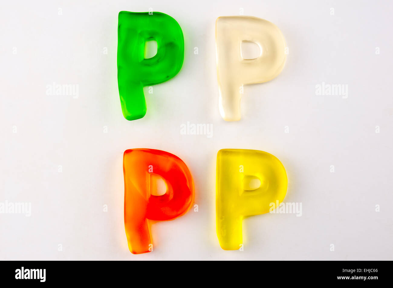 A set of four gummy letters in the shape of P isolated on white Stock ...