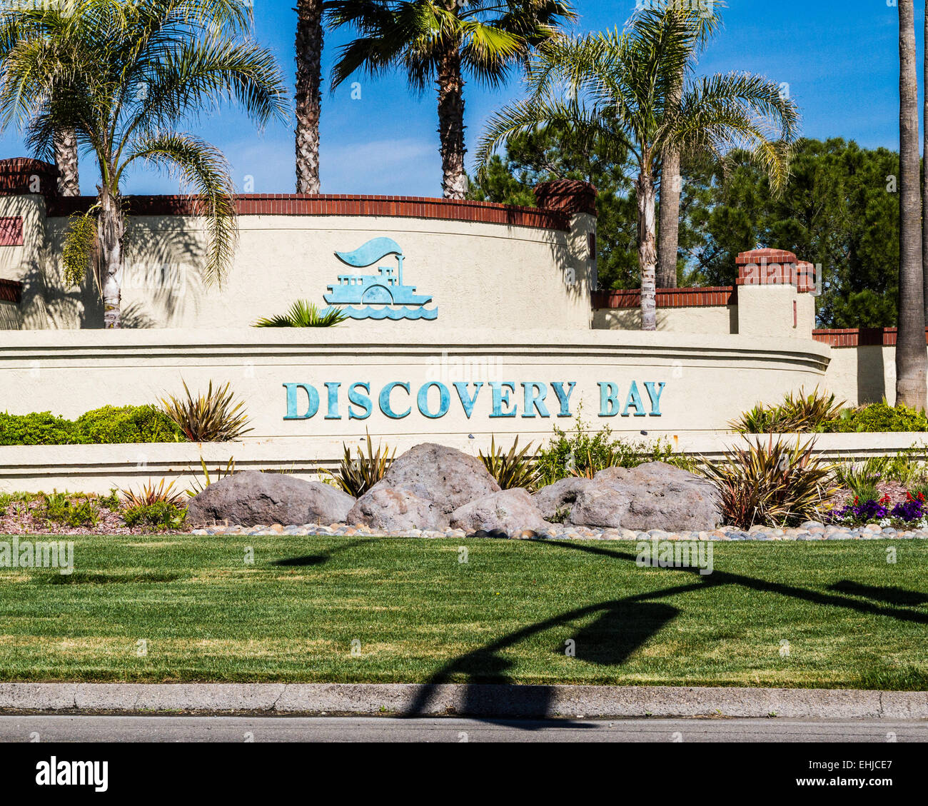 The sign at the entrance to the Discovery Bay entrance at Discovery Bay ...