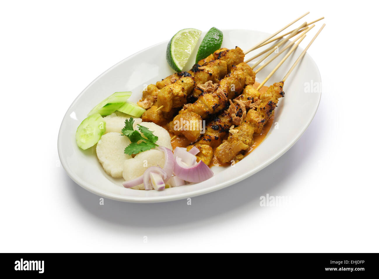 chicken satay with peanut sauce, indonesian skewer cuisine isolated on ...