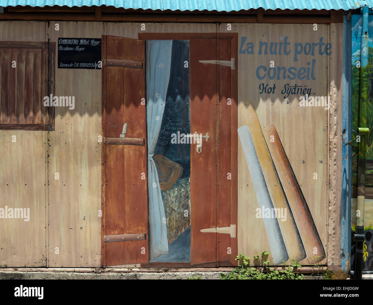 RODRIGUES ISLAND, MAURITIUS, PAINTED WALL, PORT MATHURIN Stock Photo ...