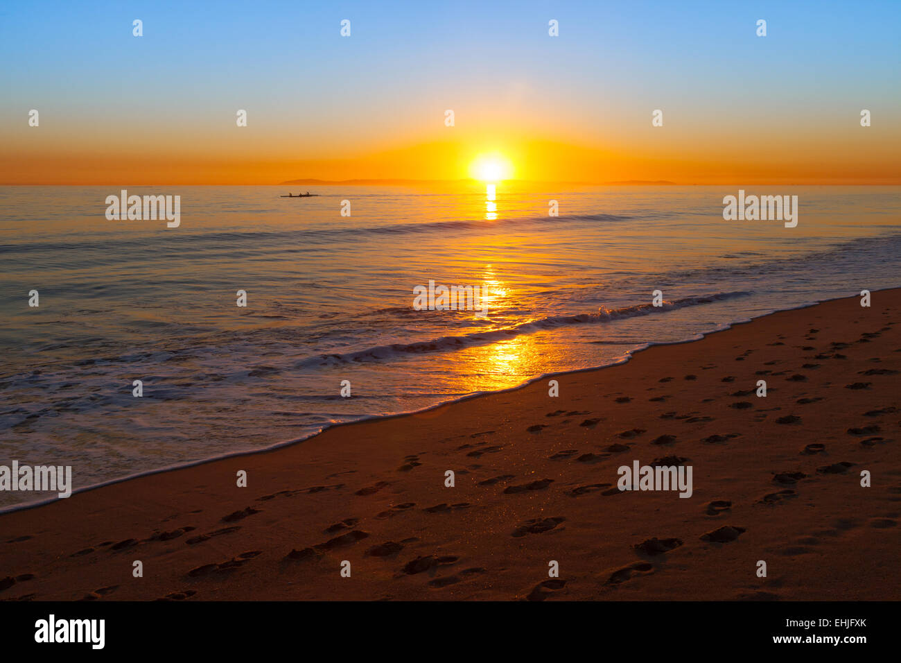 Sunset over Santa Catalina Island, Newport Beach, California Stock ...