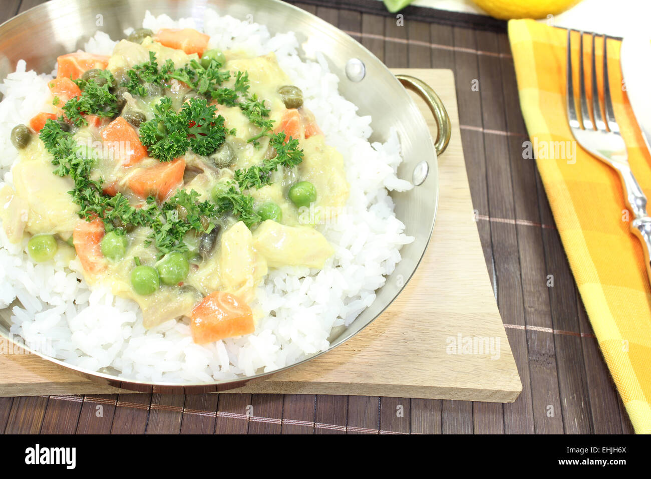 Chicken fricassee with rice and peas Stock Photo - Alamy Chicken fricassee with rice and peas Stock Photo - Alamy
