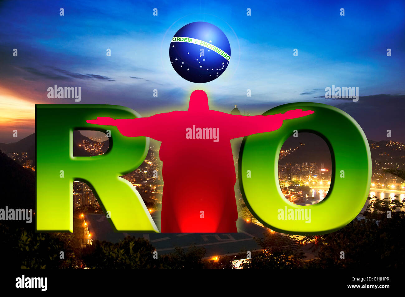 Rio Logo with sunset background and Christ the Redeemer statue at ...