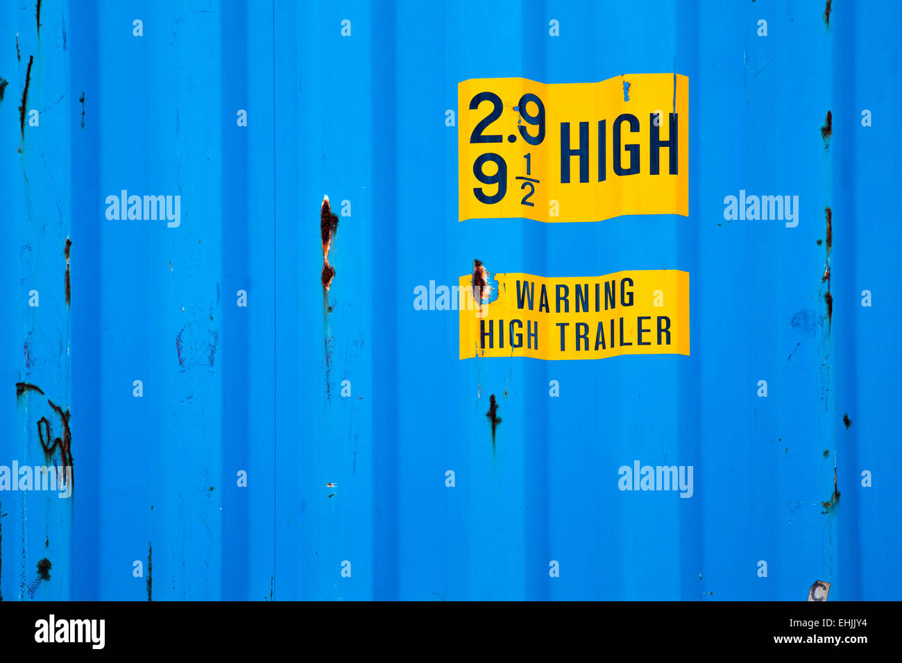 Background texture of blue metal cargo container side with standard ...