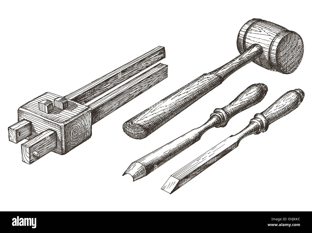 tools on a white background. sketch. joinery Stock Photo - Alamy