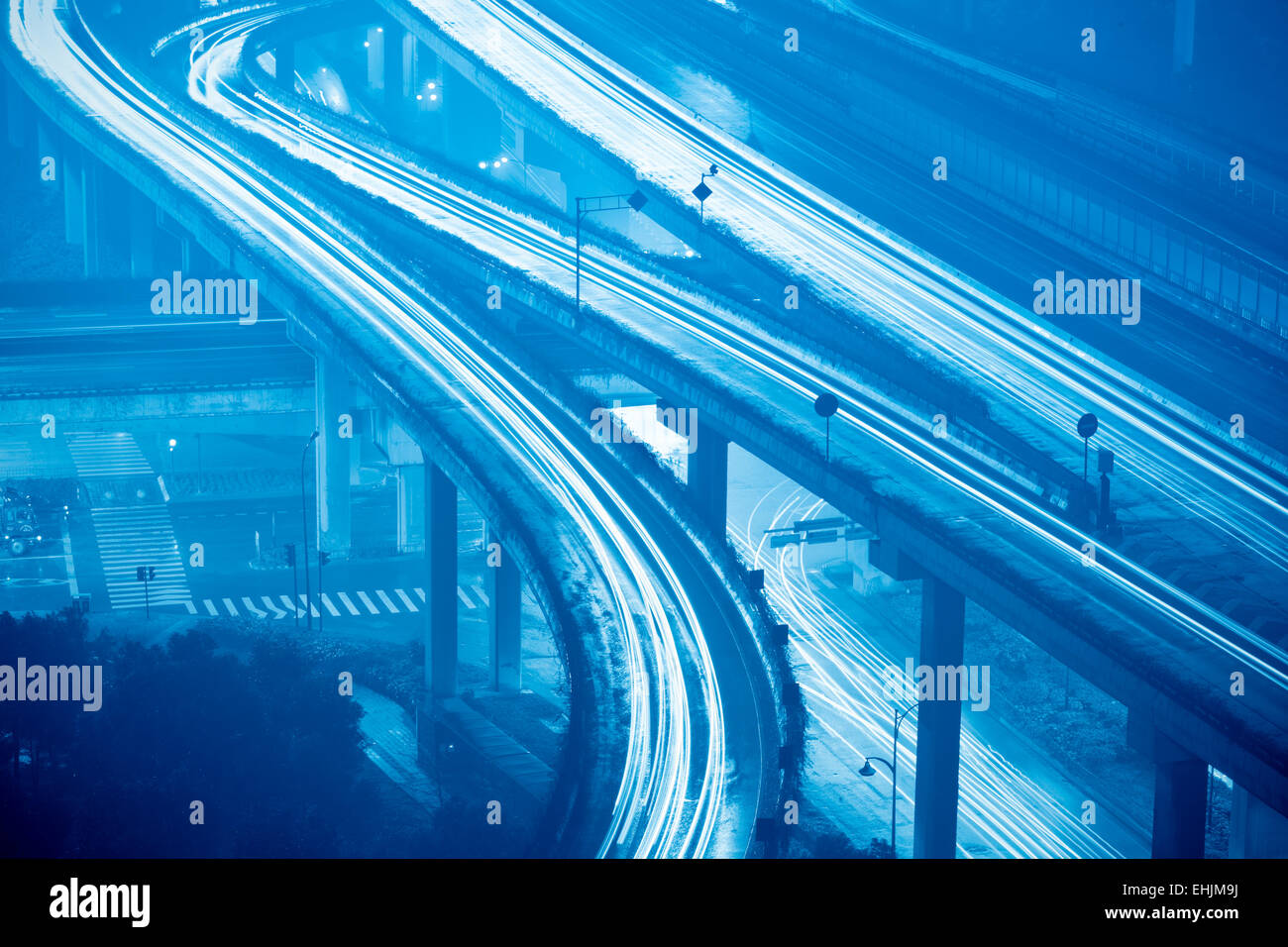 closeup of the light trails on grade separation bridge Stock Photo - Alamy
