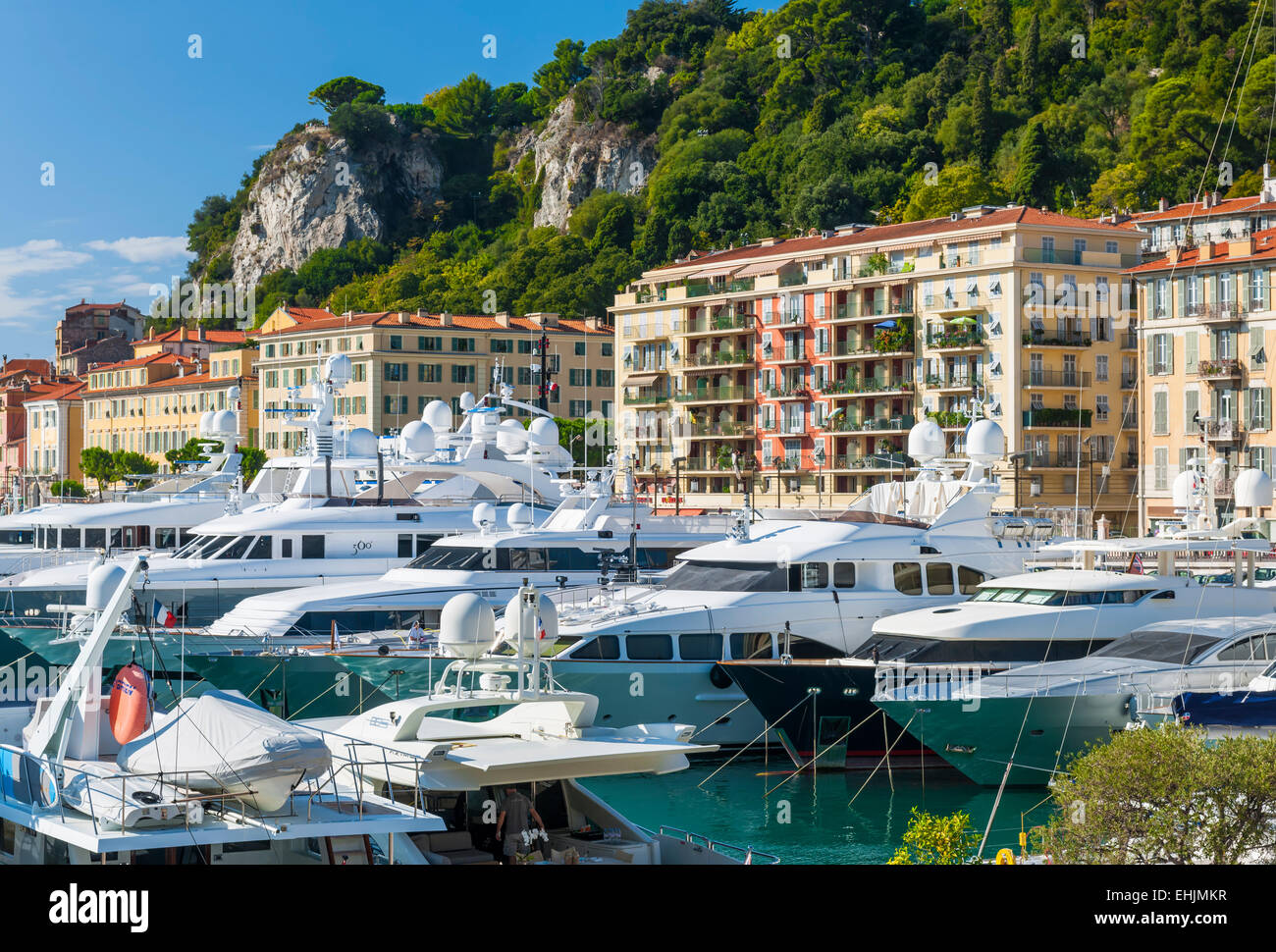 NICE, FRANCE - OCTOBER 2, 2014: Luxury yachts docked in Port of Nice ...