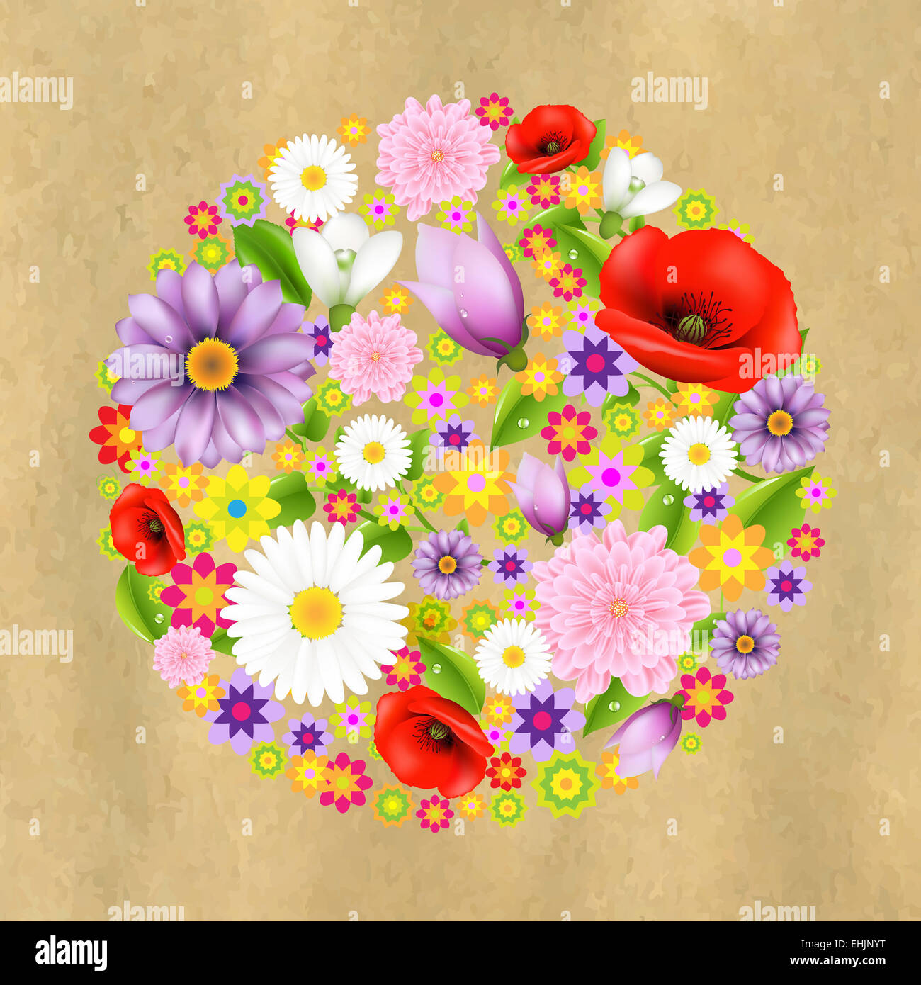 Sphere From Flowers With Old Paper Stock Photo - Alamy