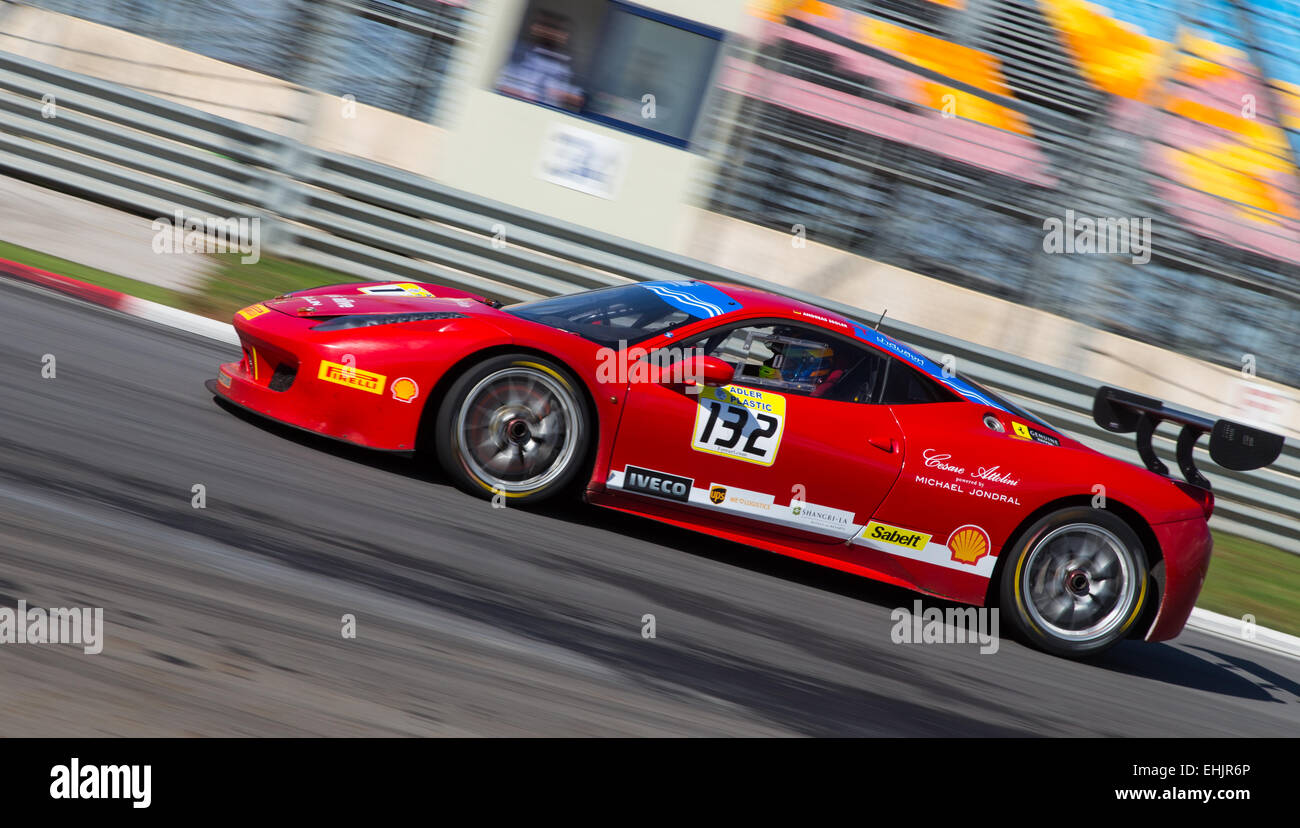 ISTANBUL, TURKEY - OCTOBER 25, 2014: Andreas Segler drives Ferrari 458 ...