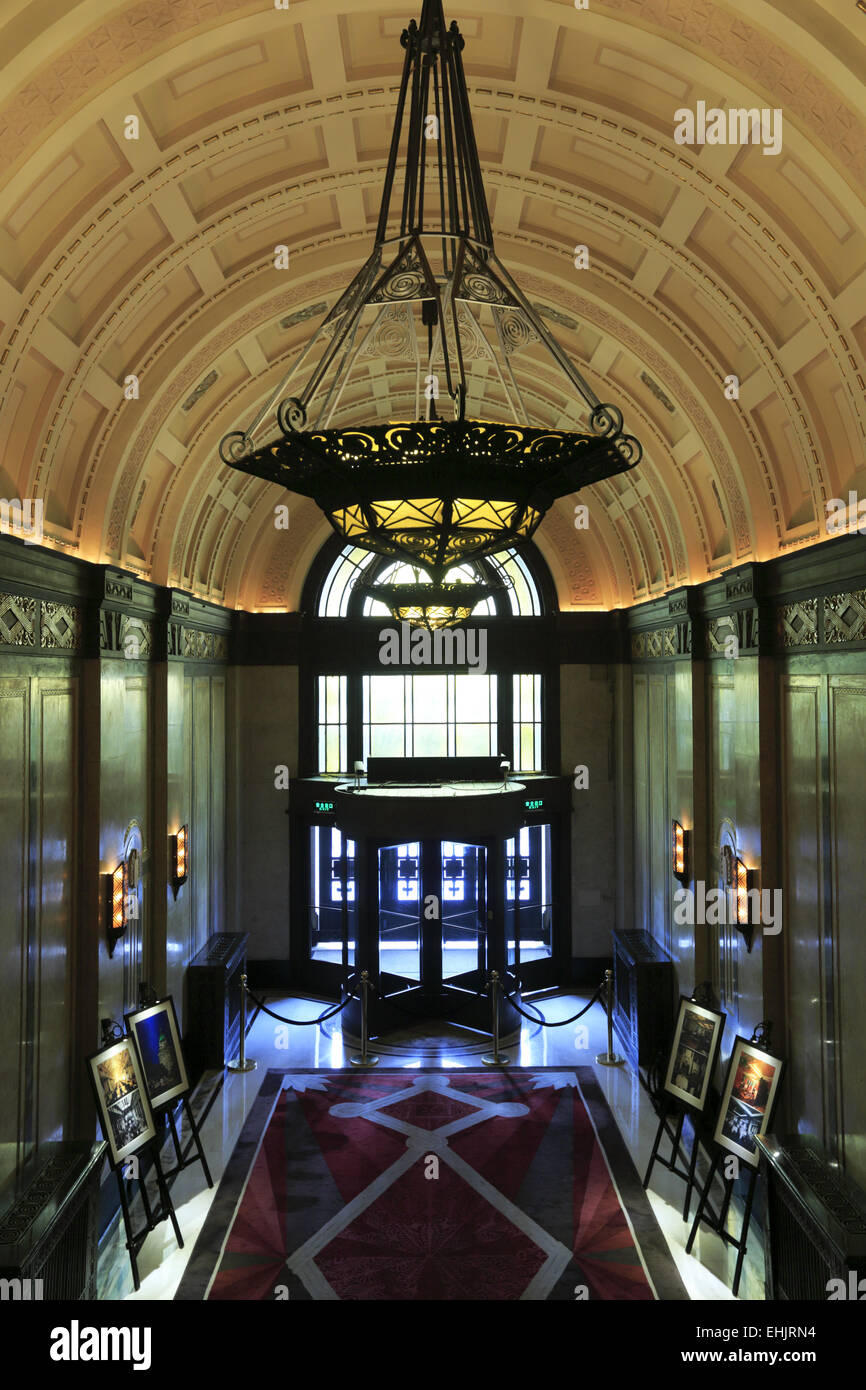 Interior view of the north entrance of Fairmont Peace Hotel in the Bund ...