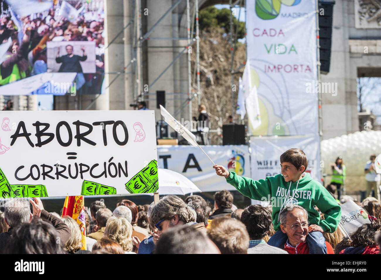 Madrid, Madrid, Spain. 14th Mar, 2015. Boy surrounded by pro-life flags ...
