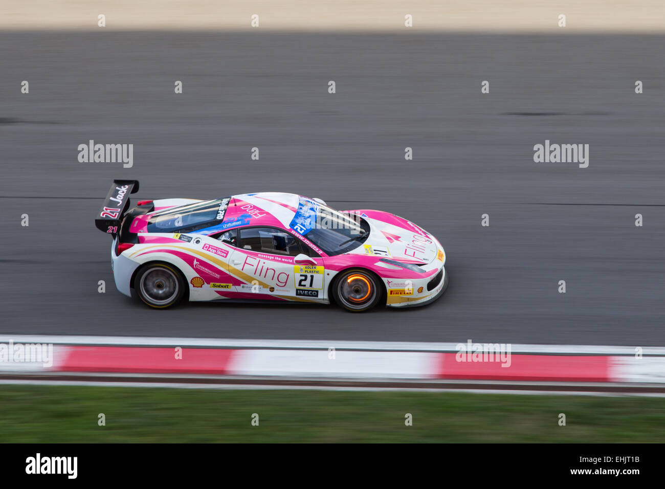 ISTANBUL, TURKEY - OCTOBER 25, 2014: Giacomo Stratta drives Ferrari 458 ...