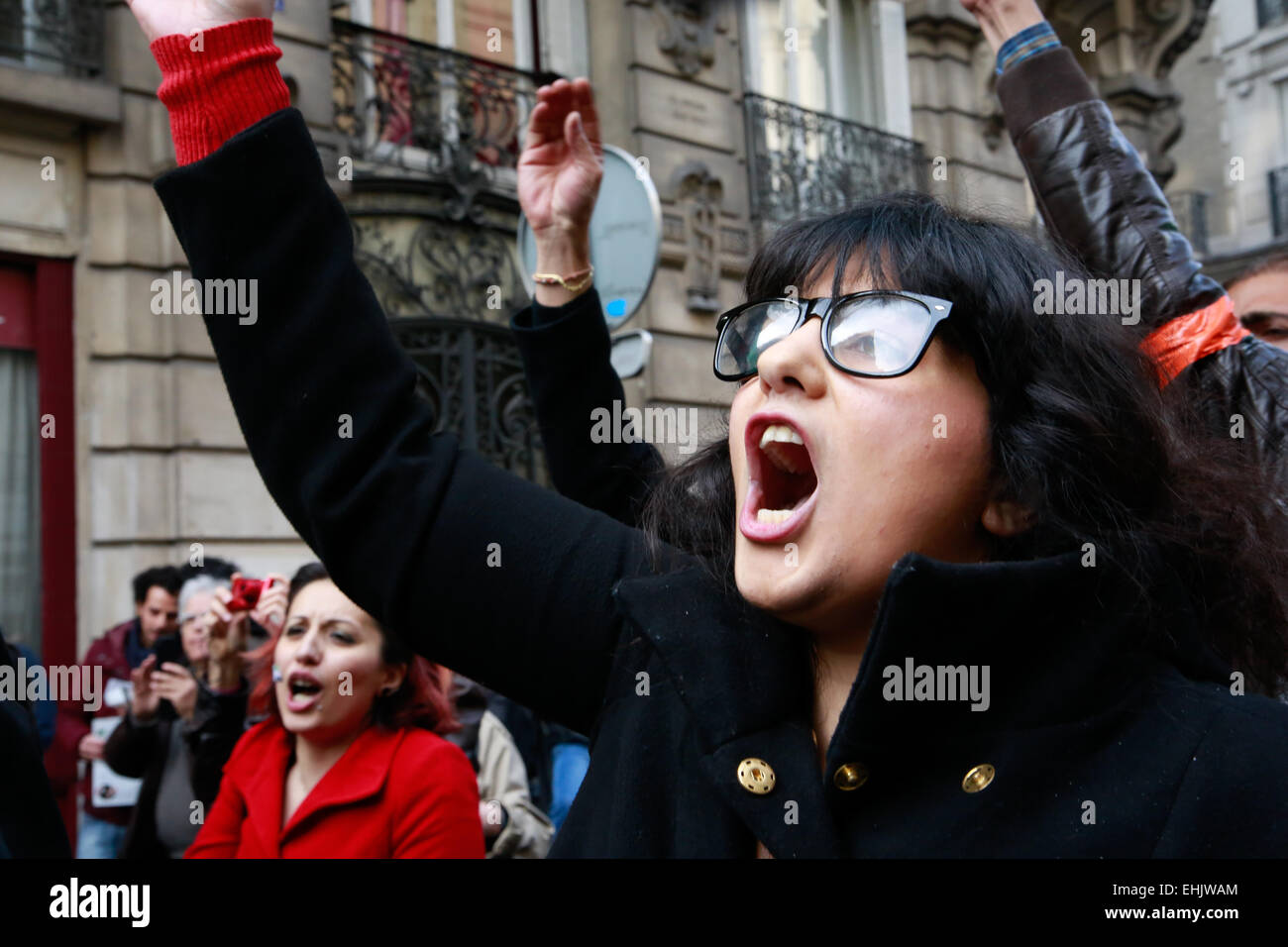 Paris, France. 14th March, 2015. Girls shouting slogans during the ...