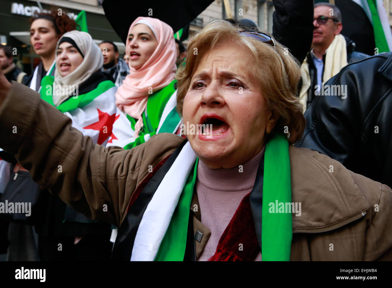 Paris, France. 14th March, 2015. A lady shouting slogan during the ...