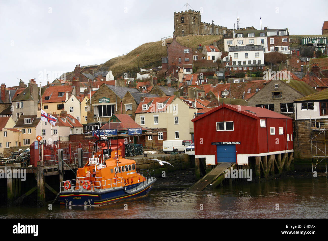 whitby lifeboat and abbey Stock Photo - Alamy