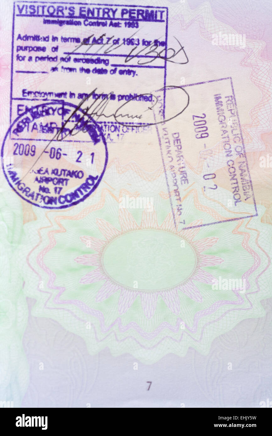 Passport Stamps from Namibia Stock Photo - Alamy