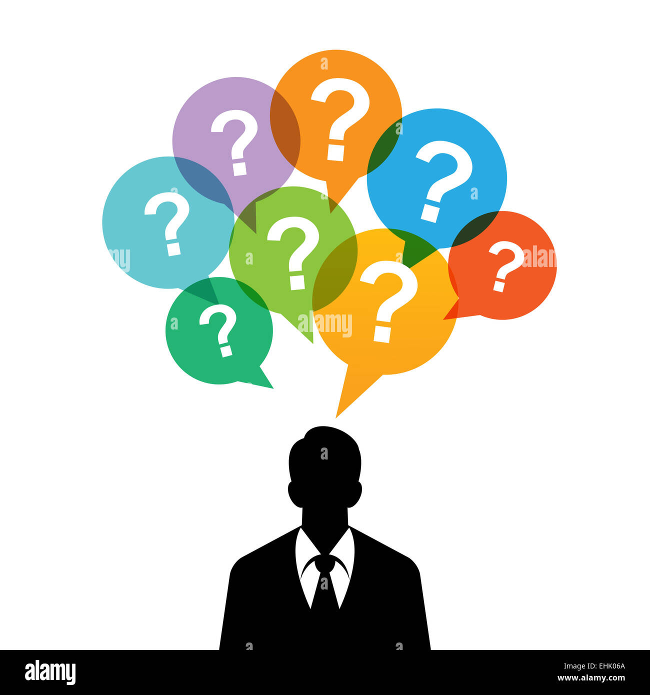 Vector illustration of black silhouette of a man with question mark ...