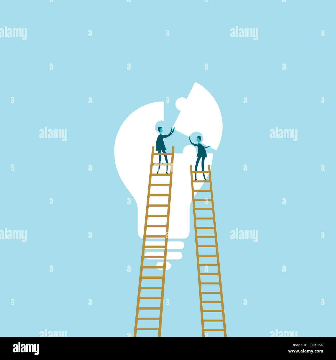 Vector illustration of two people composing a light bulb puzzle Stock ...