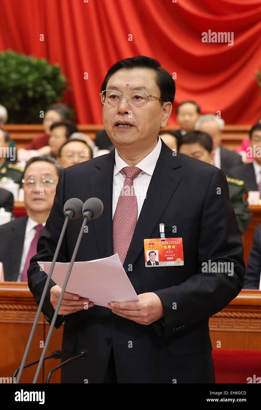 Beijing, China. 15th Mar, 2015. Zhang Dejiang, chairman of the Standing ...