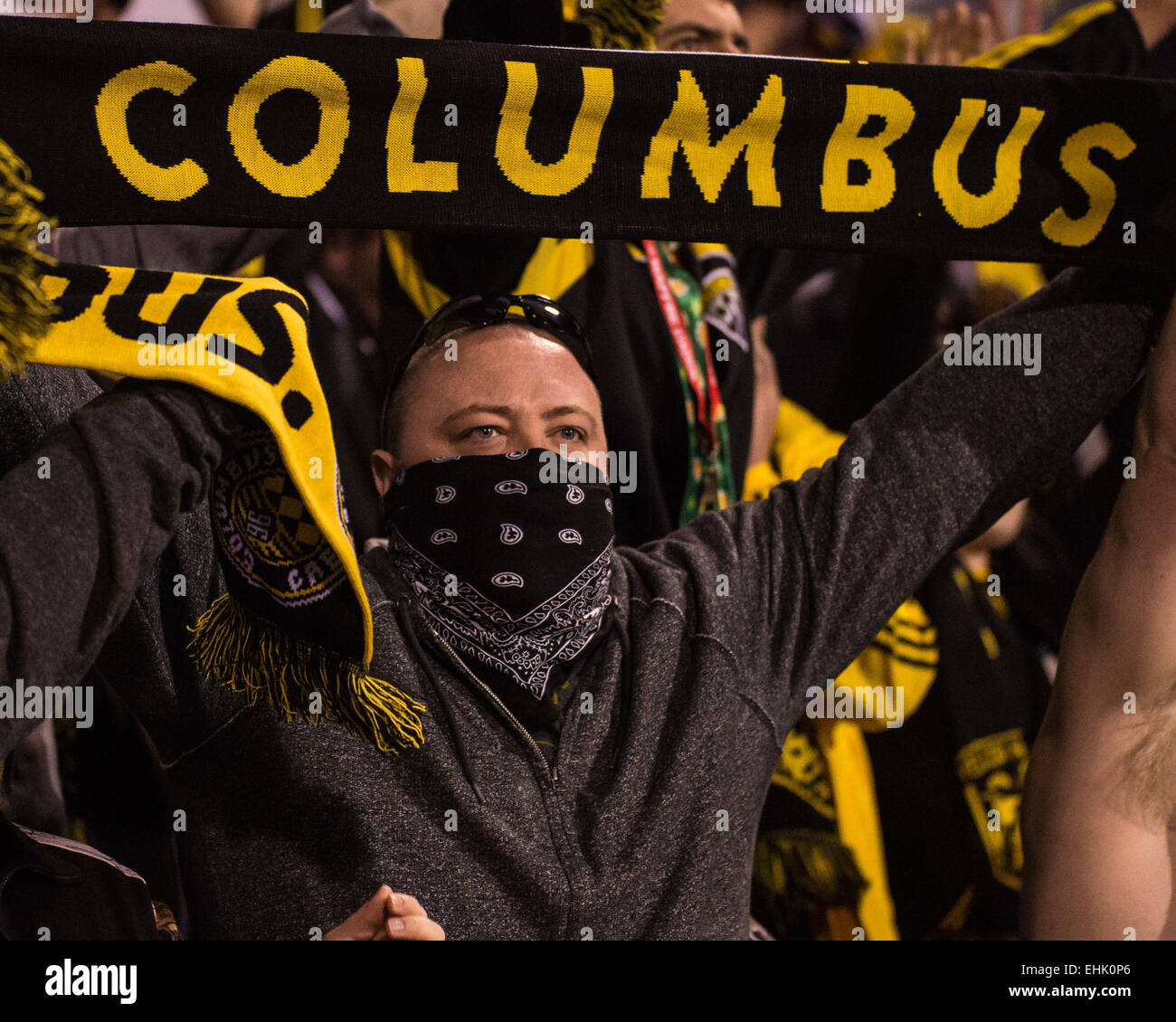 A Columbus Crew SC fan celebrates the 2-0 Crew SC victory against ...