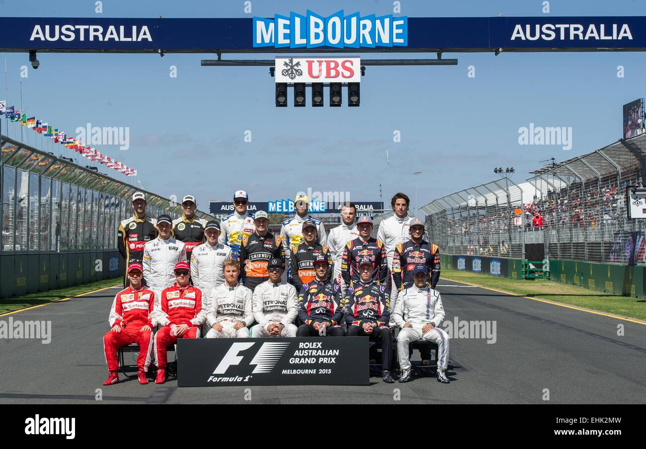 Melbourne, Australia. 15th Mar, 2015. Formula One drivers pose for a ...