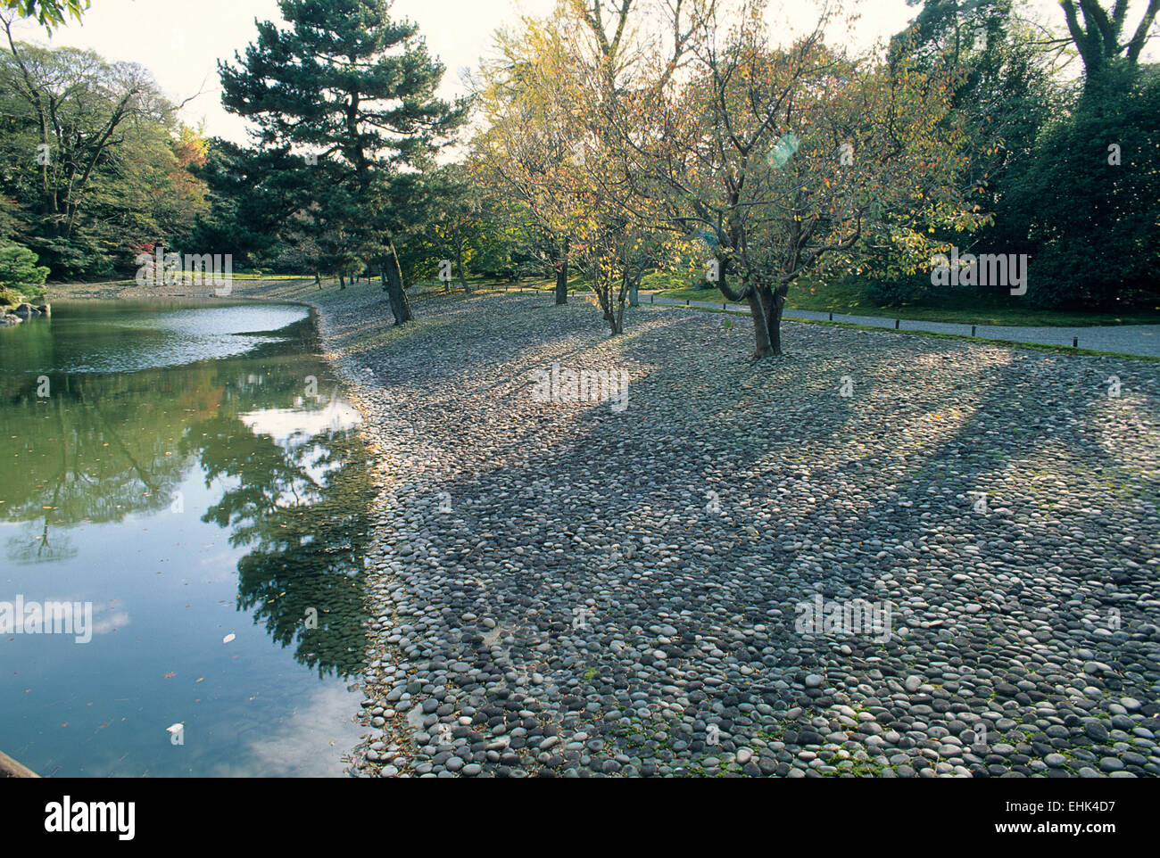 The stones that line the lake of the Sento Gosho, the royal garden in ...