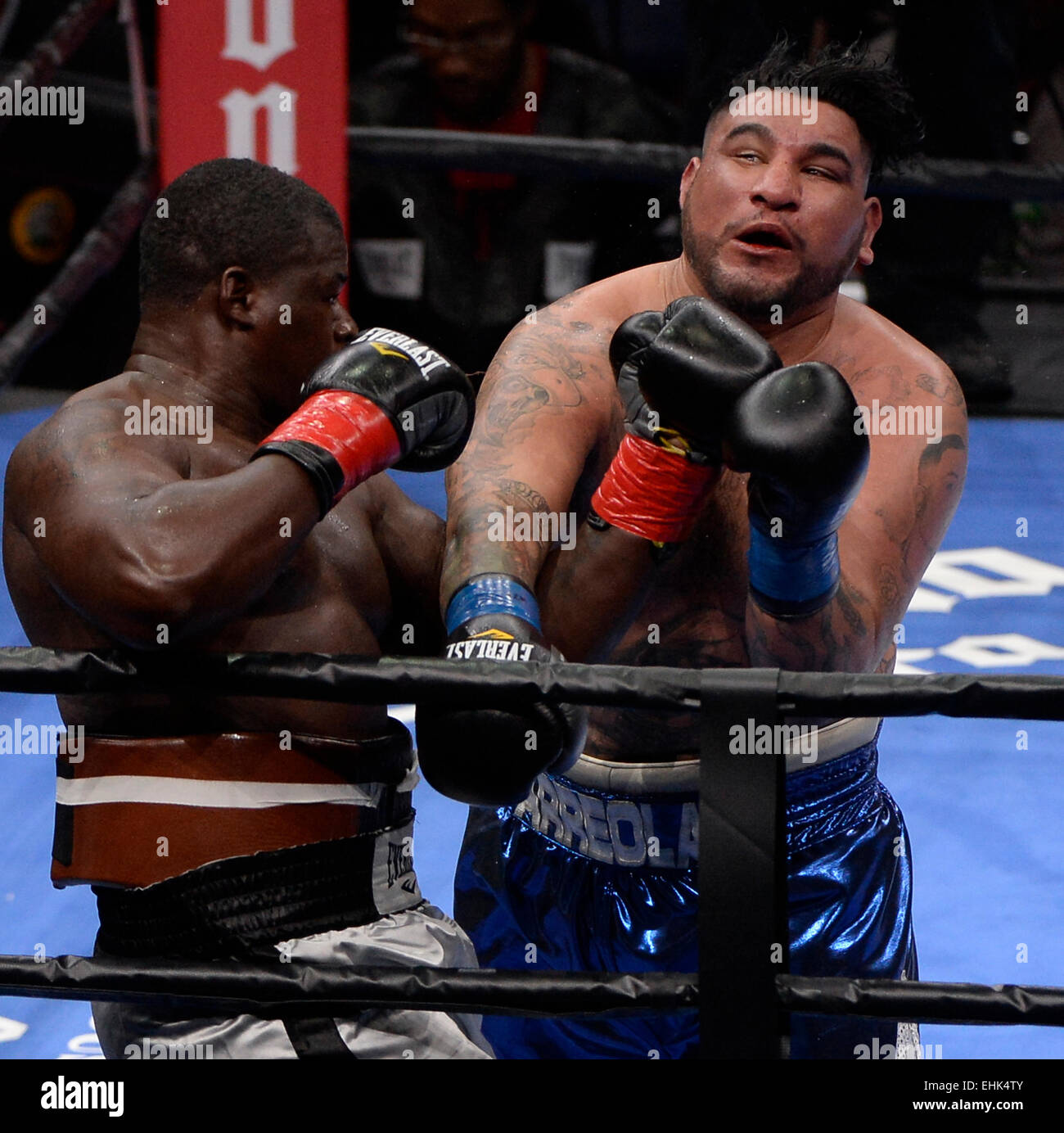 Ontario CA. 13th Mar, 2015. (in blue tanks) Heavy weight boxer ...