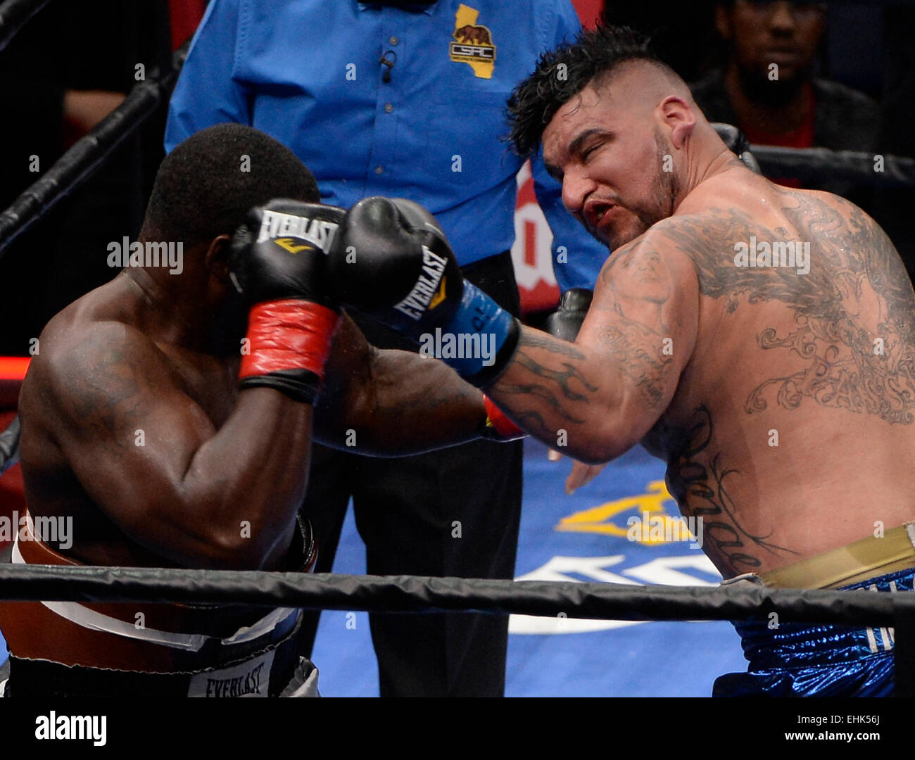 Ontario CA. 13th Mar, 2015. (in blue tanks) Heavy weight boxer ...