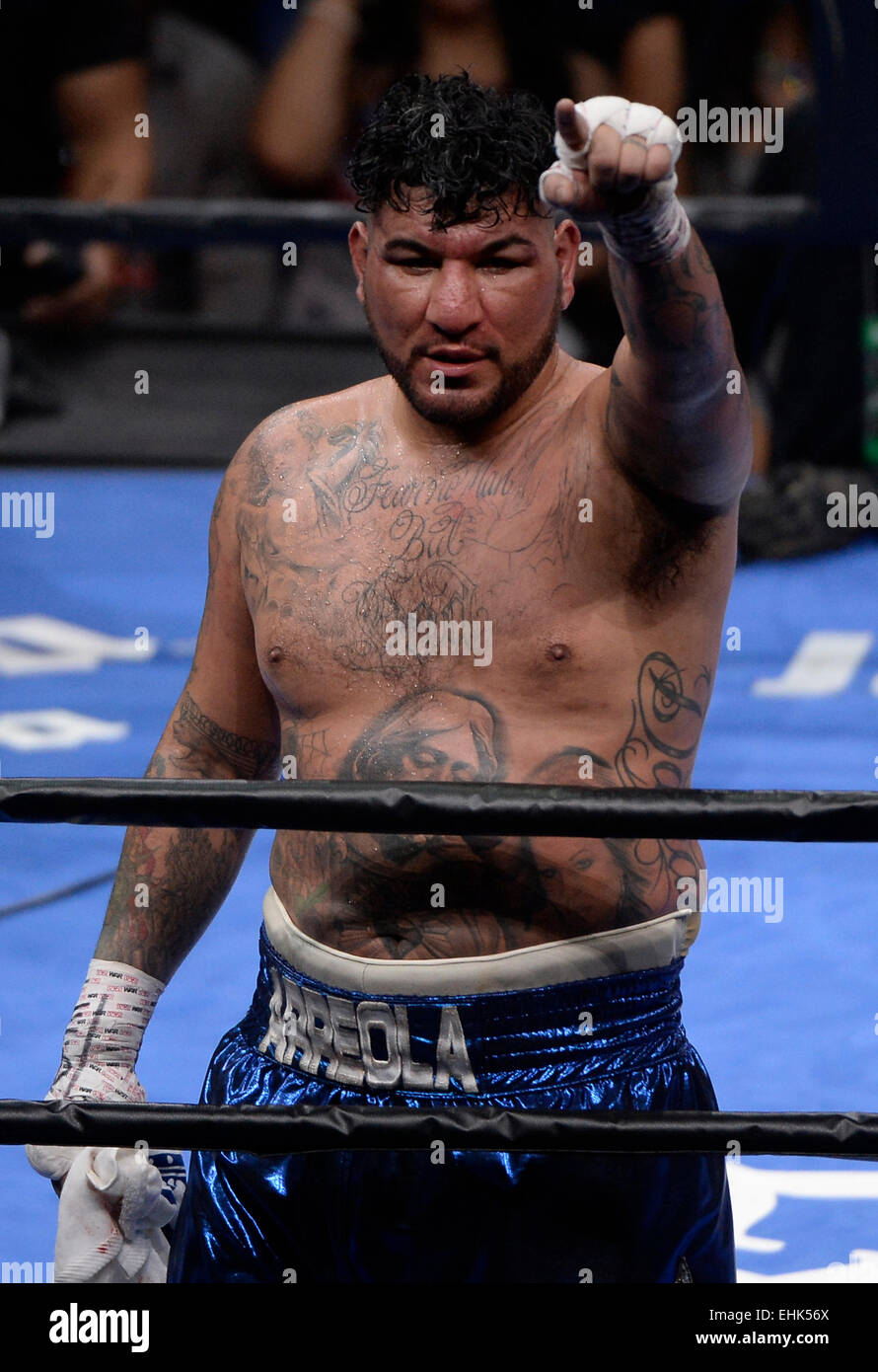 Ontario CA. 13th Mar, 2015. (in blue tanks) Heavy weight boxer ...