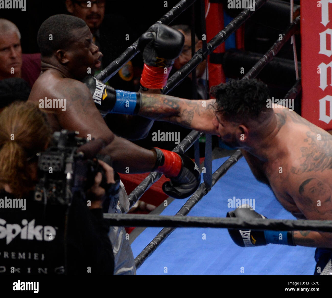 Ontario CA. 13th Mar, 2015. (in blue tanks) Heavy weight boxer ...