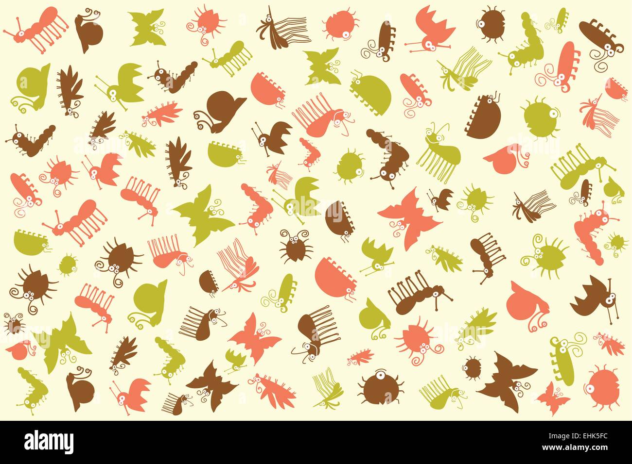 Retro Seamless Vector Pattern Of Colorful Cute Insects Stock Vector ...